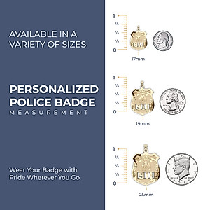 PicturesOnGold.com Personalized Police Badge with Your Number & Department in Solid 10K, 14k Gold or Sterling Silver (Sterling Silver, 1 Inch X 1-1/4 Inch)