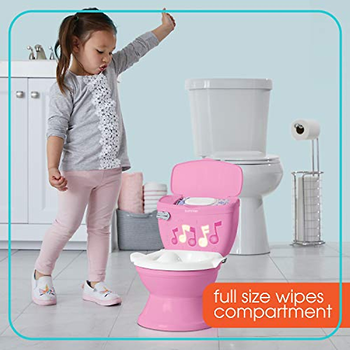 Summer My Size Potty Lights and Songs Transitions, Pink - Realistic Potty Training Toilet with Interactive Handle that Plays Music for Kids, Removable Potty Topper/Pot, Wipe Compartment, Splash Guard