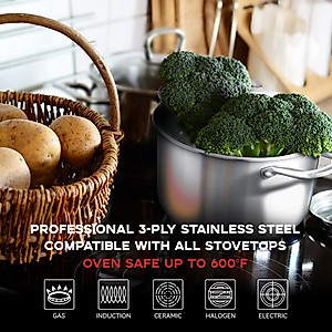 Buttermelt 8 Quart Tri-Ply Stainless Steel Stockpot with Tempered Glass Lid - Exceptional Heat Distribution for Delicious Soups, Stews, and More (8 QT, Glass Lid)