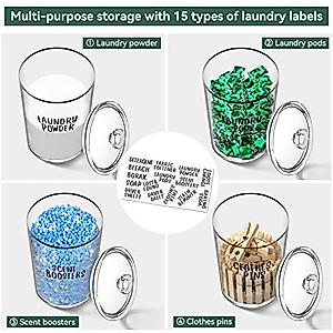 TIDIdea 4 Pack Laundry Room Organization Jars - Laundry Storage Containers with Labels & Scoops Hold Pods, Powder, Scent Booster, Beads, Soap, Detergent - Great Laundry Organizer - Clear Acrylic