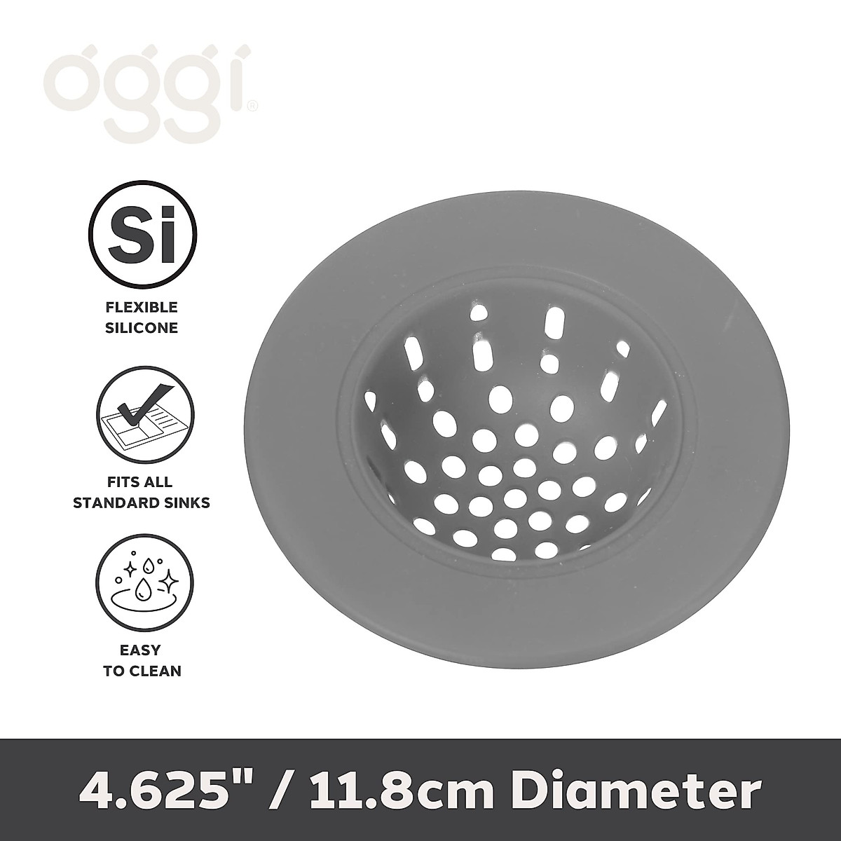 OGGI Silicone Sink Strainer- Great Kitchen Sink Strainer, Sink Drain Strainer, Drain Stopper, Sink Plug, 4.6˝ Diameter Rim, Gray