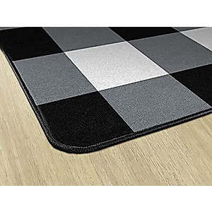 Flagship Carpets Schoolgirl Style Industrial Chic Black & White Buffalo Check Classroom Area Rug for Indoor Classroom Learning or Kid Bedroom Educational Play Mat, 7'6" x 12'