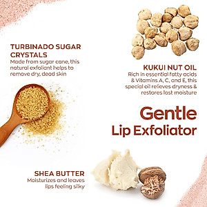 Vegan and Cruelty-Free Sugar Lip Scrub Exfoliator by Hanalei – Made with Hawaiian Cane Sugar, Kukui Oil, and Shea Butter to Exfoliate, Smooth, and Brighten Lips Made in the USA (22 g)