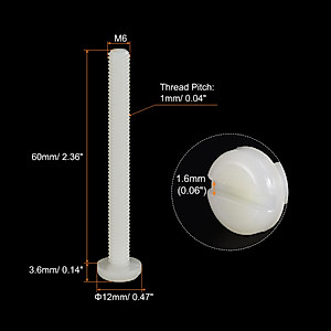uxcell Nylon Machine Screws, M6x60mm Slotted Pan Head Fasteners Bolts for Electronics, Communications, Equipment, 40Pcs