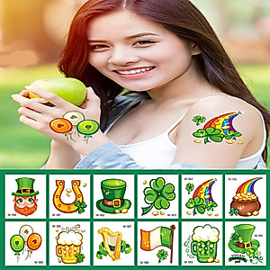 Mocossmy St Patrick's Day Temporary Tattoos for Kids,20 Sheets Irish Shamrock Clover Flag Pots of Gold Tattoos Face Body Stickers for St Patrick's Day Spring Parade Party Favor Supplies Decoration