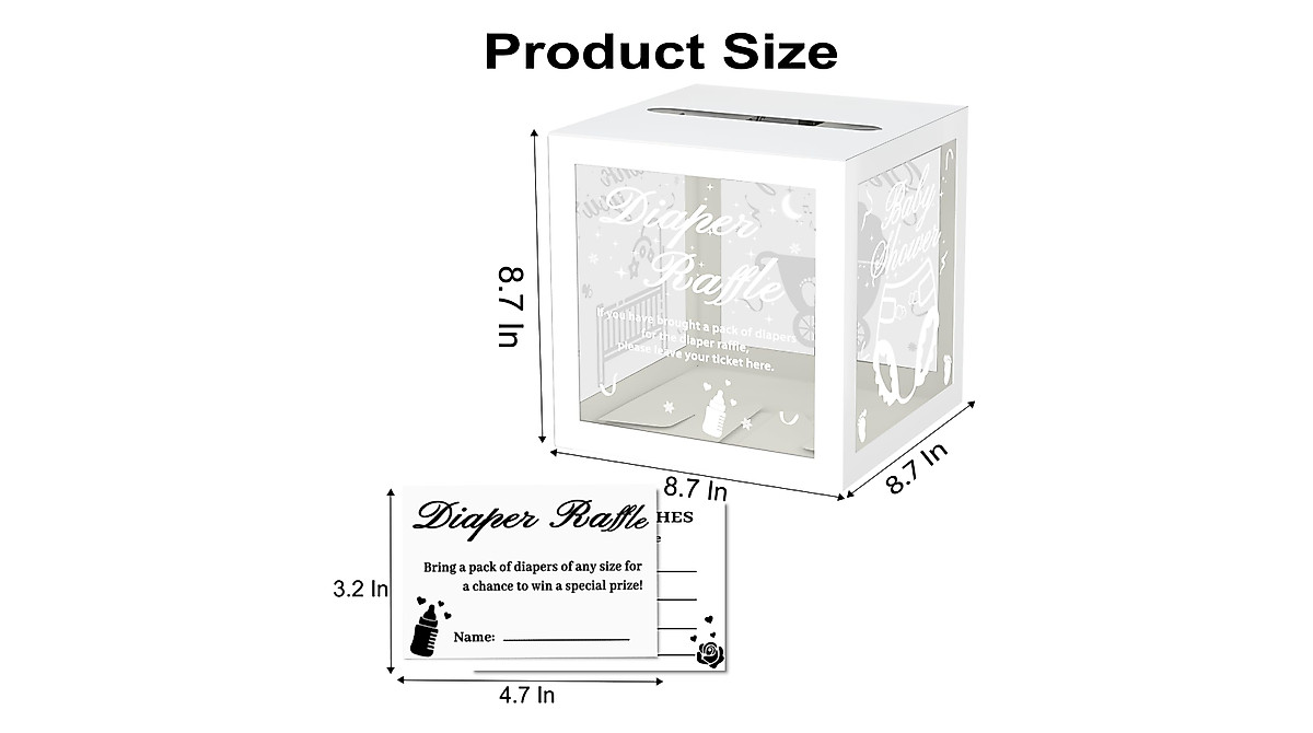 QISOLIY 50 Piece Diaper Raffle Ticket & Box Set for Baby Shower