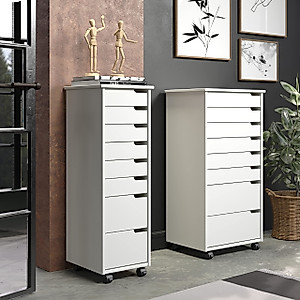 Adeptus Original Euro Roll Cart, Solid Wood, 6+2 Drawer Extra Wide Drawers Roll Carts, White