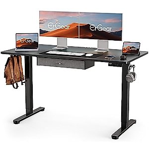 ErGear Electric Standing Desk with Drawer, Adjustable Height Sit Stand Up Desk, Home Office Desk Computer Workstation, 55x28 Inches, Black