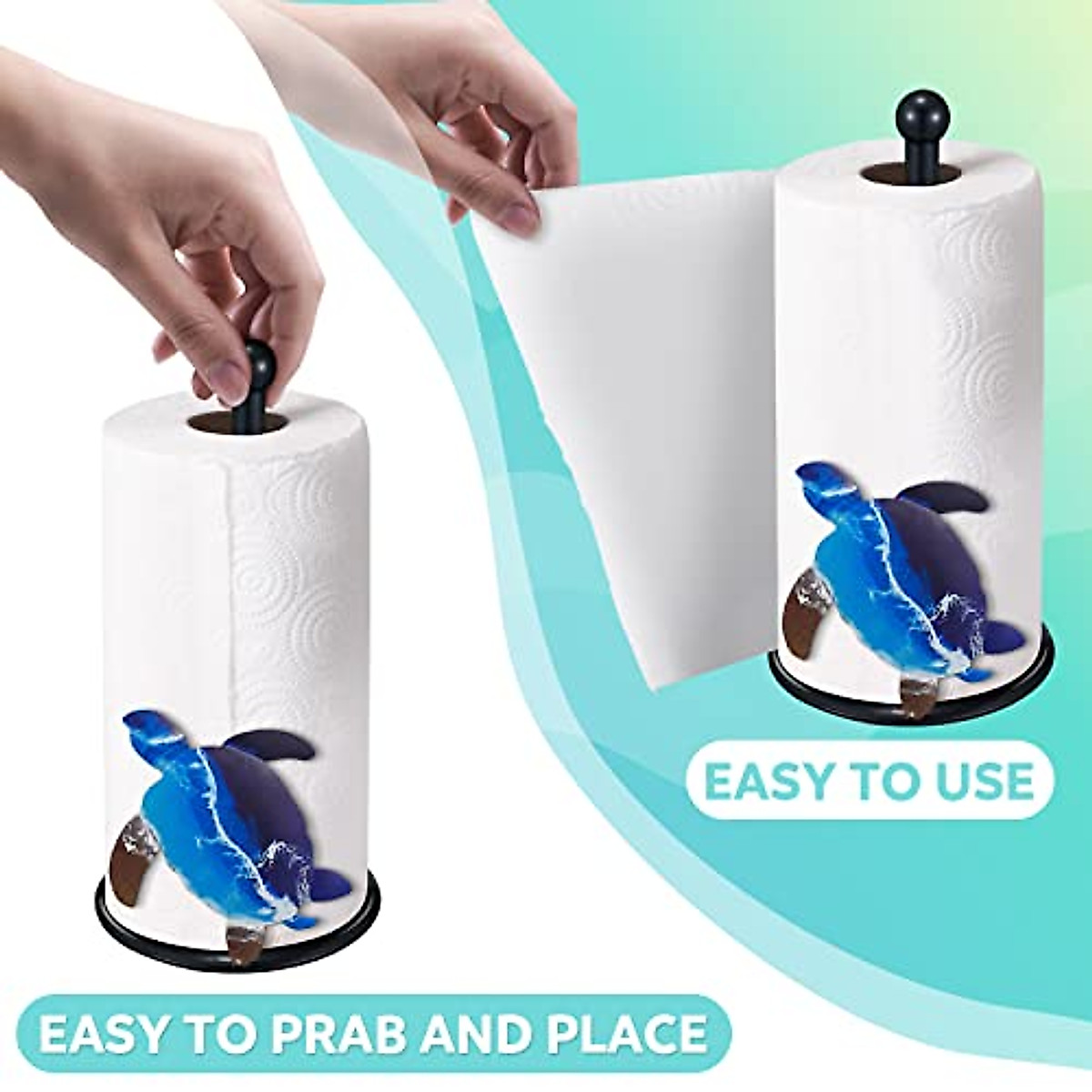 Turtle Paper Towel Holder Metal Kitchen Countertop Paper Towel Holder Oil Absorbing Paper Towel Holder Coastal Sea Turtle Towel Holder Nautical Ocean Paper Towel Stand Blue Beach House Decor