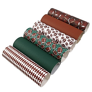 David Angie Football Soccer Ball Printed Faux Leather Sheet PU Textured Grain Leather Sheet Assorted 6 PCS 7.9" x 13.4" (20 cm x 34 cm) for Hair Accessories DIY Crafts Making (Ball)