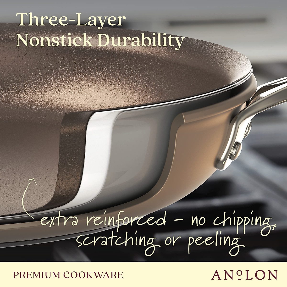 Anolon Ascend Hard Anodized Nonstick Frying Pan/Skillet - Good for All Stovetops (Gas, Glass Top, Electric & Induction), Dishwasher & Oven Safe with Stainless Steel Handle, 12 Inch - Bronze
