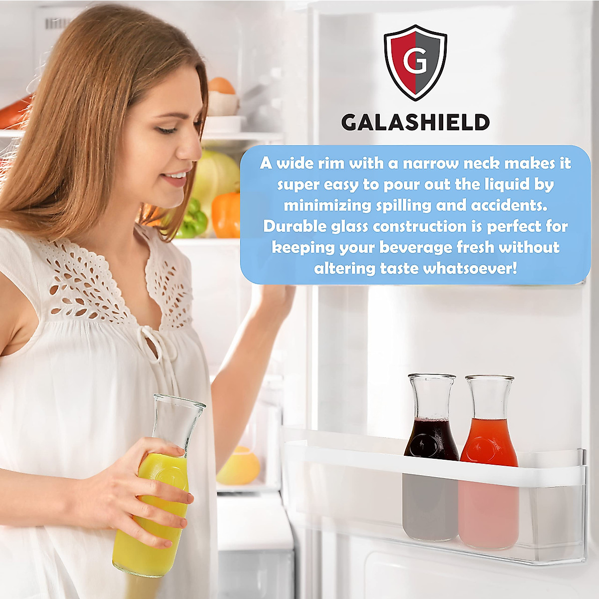 Glass Carafe 17 oz. Water Decanter, Juice Pitcher | Ideal for Wine, Milk, Juice & Mimosa Bar [Set of 3]