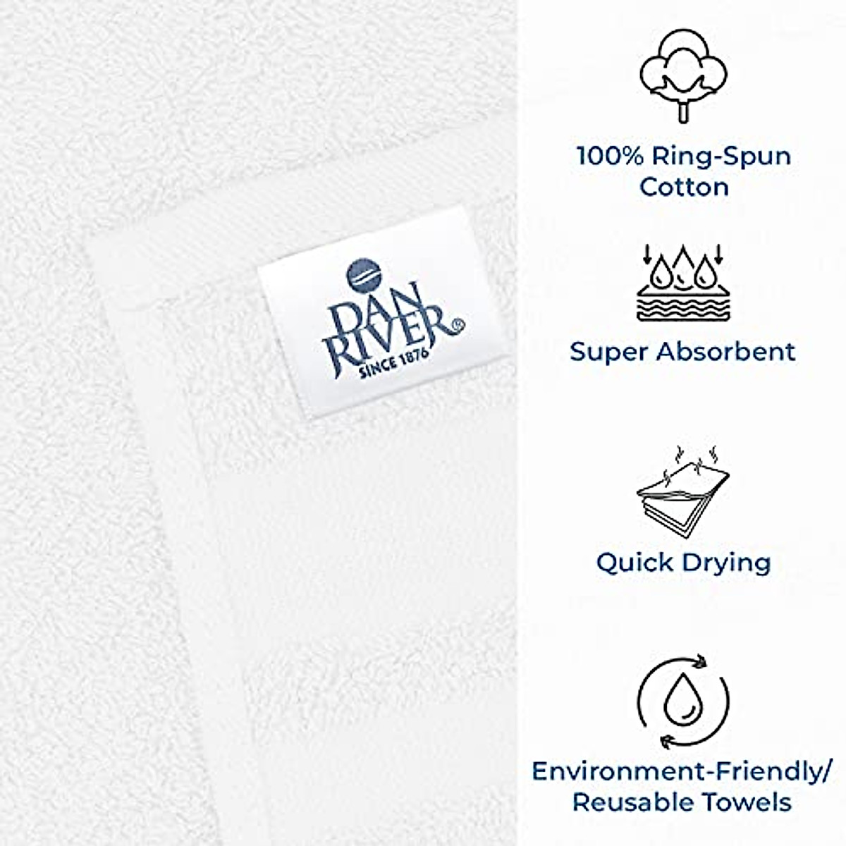 DAN RIVER Salon Towels Set Pack of 24, Ultra Soft 100% Cotton Facial and Hair Drying Cloth in Bulk Multi-Purpose for Gym, Makeup, Spa, Home White Hand Towel | 16x26 inches 400 GSM