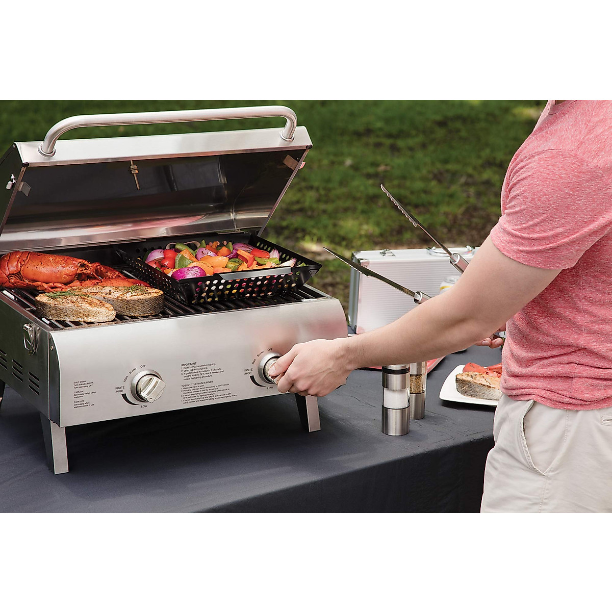 Cuisinart CGG-306 Chef's Style Portable Propane Tabletop 20,000, Professional Gas Grill, Two 10,000 BTU Burners, Stainless Steel