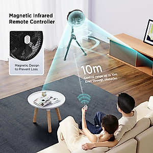 Marchpower Portable Pedestal Fan with Remote 12" Rechargeable Collapsible Fan Osciallating Foldable Floor Fan with Timer, Cordless Foldaway 5-Speed Telescopic Table Fan for Home Trave Picnic Camping