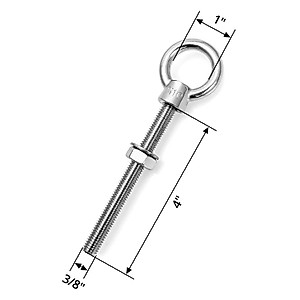 QWORK Stainless Steel Machinery Eye Bolt with Shoulder, 5 Pack 3/8" x 4" Long 304 Stainless Steel Marine Grade Shoulder Eye Bolt, Threaded Eyebolts