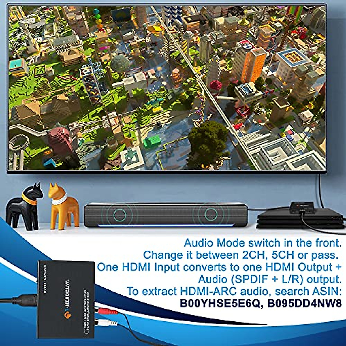 J-Tech Digital Premium Quality 1080P HDMI to HDMI + Audio (SPDIF + RCA Stereo) Audio Extractor Converter (JTDAT5CH)