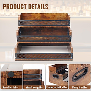 2 Pack 3 Step Liquor Bottle Display Shelf, Coffee Syrup Rack Organizer, Countertop Liquor Wine Rack, 12 Bottles Coffee Station Organizer with Fences & Handles, Retro Bar Shelf Stand for Liquor Whiskey