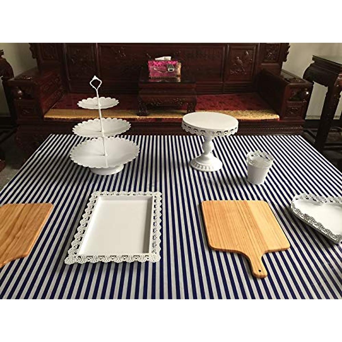 6 Pcs Disposable Black White Stripe Plastic Tablecloth, 108 Inch x 54 Inch Ractangle Tablecover, for Party, Dance and Picnic (Black White Stripe)