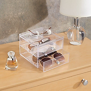 mDesign 2 pc. Set Stackable Eyeglass Organizer Holder for Sunglasses, Eyeglasses, Reading Glasses - 2 Divided Drawers, Clear