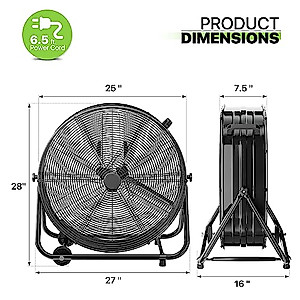 Magshion 25" High-Velocity Metal Floor Fan 5270 CFM 3-Speed Industrial Shop Fan for Garages, Basements and Gyms, Black