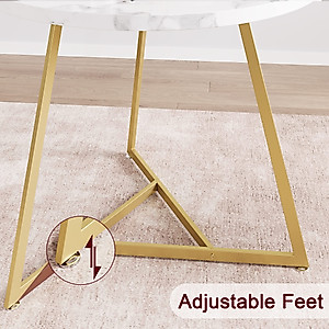 Amyove Dining Table Set for 2, Round Kitchen Table and Chairs for 2, Modern Dining Room Table Set with 2 Metal and Wood Chairs, Kitchen Table Set for Small Space, Apartment, Marble White and Gold