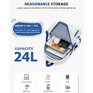 BOXSAM Lightweight Backpack for Women, Large Laptop Travel Backpack Casual Daypack College Bag Rucksack for Men. White