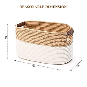 ECDYQXVU 1 Pack Cotton Rope Storage Baskets,15x10x9 in,Collapsible Storage Bins, Decorative Woven Basket Cube Storage Organizer for Nursery, Laundry, Towel, Clothes, Cosmetics, Books(White/Beige)