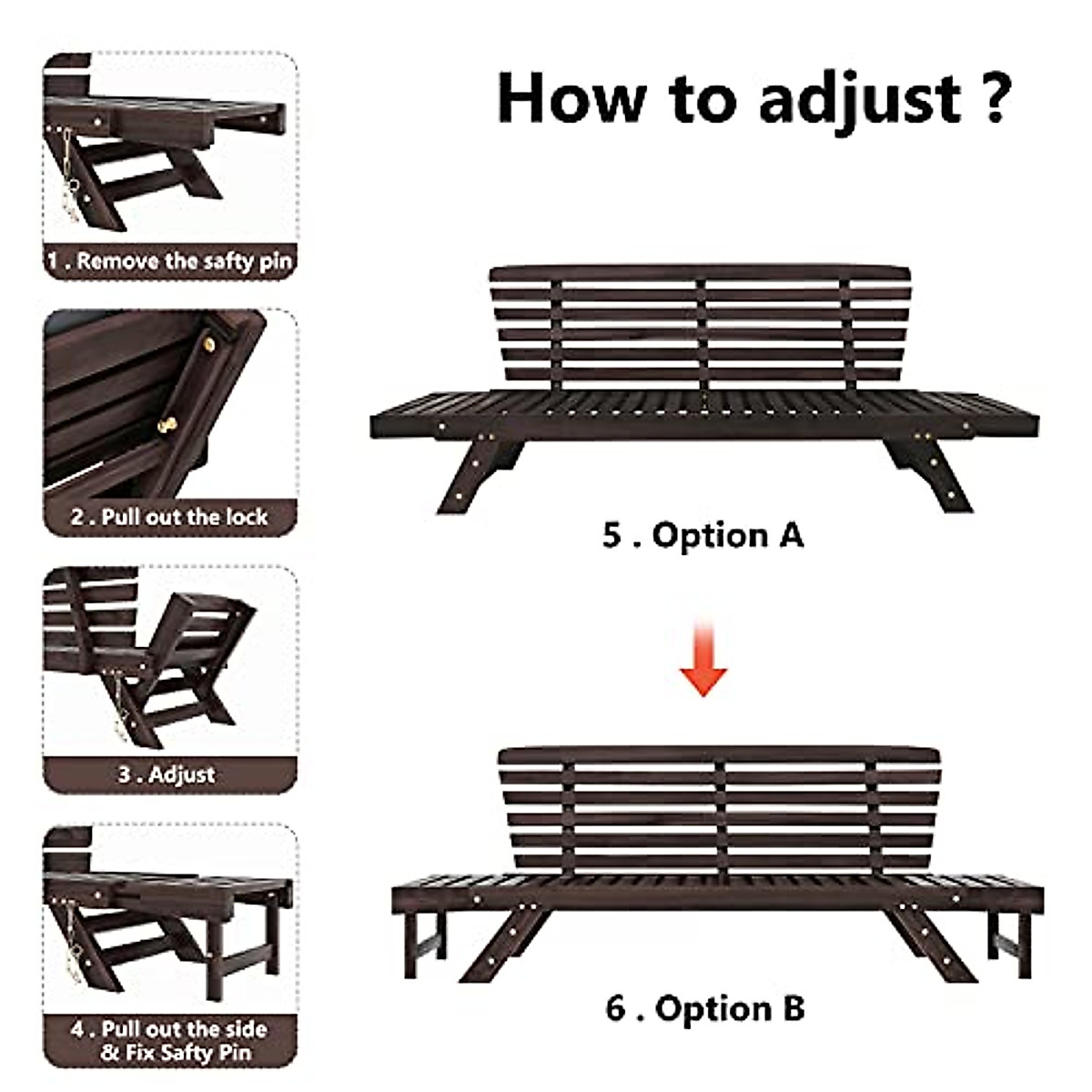 Goohome Outdoor Futon, Outdoor Daybed Cushion Patio Sofa, Adjustable Convertible Wooden Patio Loveseat Sofá Chaise Lounge Sectional Furniture Set, for Balcony, Backyard, Poolside