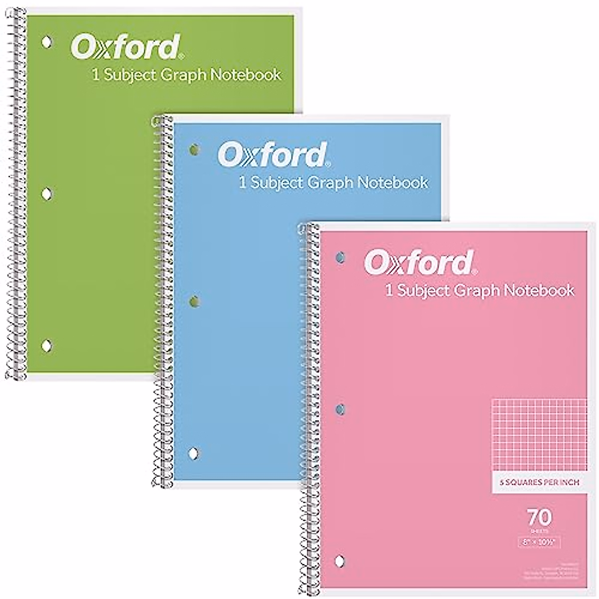 Oxford Graph Notebook - 1-subject - Grid Paper Notebook - 8" X 10-1/2" - Pack Of 3 - Math, Drawing, And Engineering Notebook - Pastel Colored Graph Paper Notebook