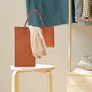 STOBAZA Stair Basket with Handles Felt Staircase Storage Baskets Laundry Baskets for Carpeted and Wooden Stairs Stair Storage Organizer Brown