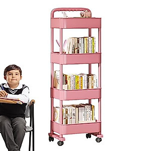 Movable Bookshelf Cart, Movable Storage Book Shelves, Movable Book Rack, Compact Bookshelf on Wheels, Reusable Rolling Storage Cart Movable Bookshelf for Kitchen, Bedroom, Living Room & Laundry Room