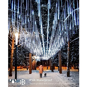 BrizLabs Christmas Meteor Shower Lights, 12 inch 10 Tubes 240 LED Cool White Falling Rain Christmas Tree Light, Outdoor Cascading Icicle Plugin Christmas Light with Timer for Xmas Tree Holiday Decor