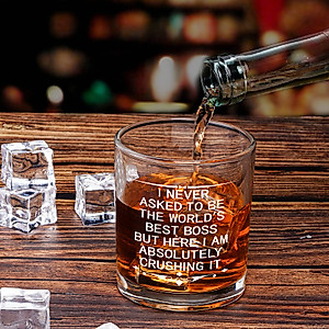 Modwnfy Funny Boss Whiskey Glass, Boss Day Old Fashioned Glass, 10 Oz the World's Best Boss Scotch Glass on Bosses Day Christmas Birthday Retirement, Gifts for Boss Father Brother Husband Friend