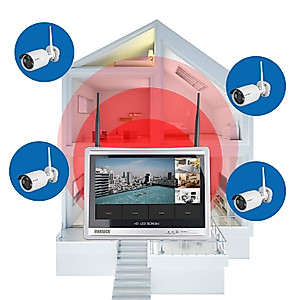 [8CH Expandable] 2K 3MP Home Security Cameras System with 12 Inch Monitor & NVR Combo Surveillance Kits, 8 Channel Cameras CCTV System with 4Pcs Wireless Video 3.0MP IP Cameras,Free APP(No HDD)