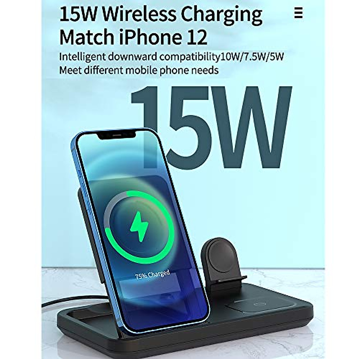 Wireless Charger, 4 in 1 Charging Station Compatible with Magsafe Charger iPhone 12, Apple Watch Series 6, Apple Pen Charger, Airpods Wireless Charger (Black)