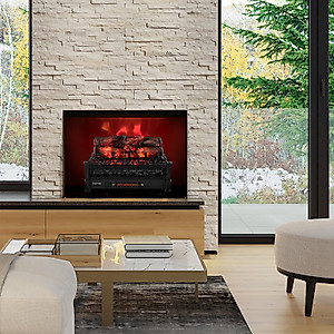 ORALNER Electric Fireplace Insert Logs, 20-Inch Infrared Quartz Fake Fireplace Heater, Realistic Birchwood Logs, Adjustable Temperature, Overheat Protection, 1500W, Black