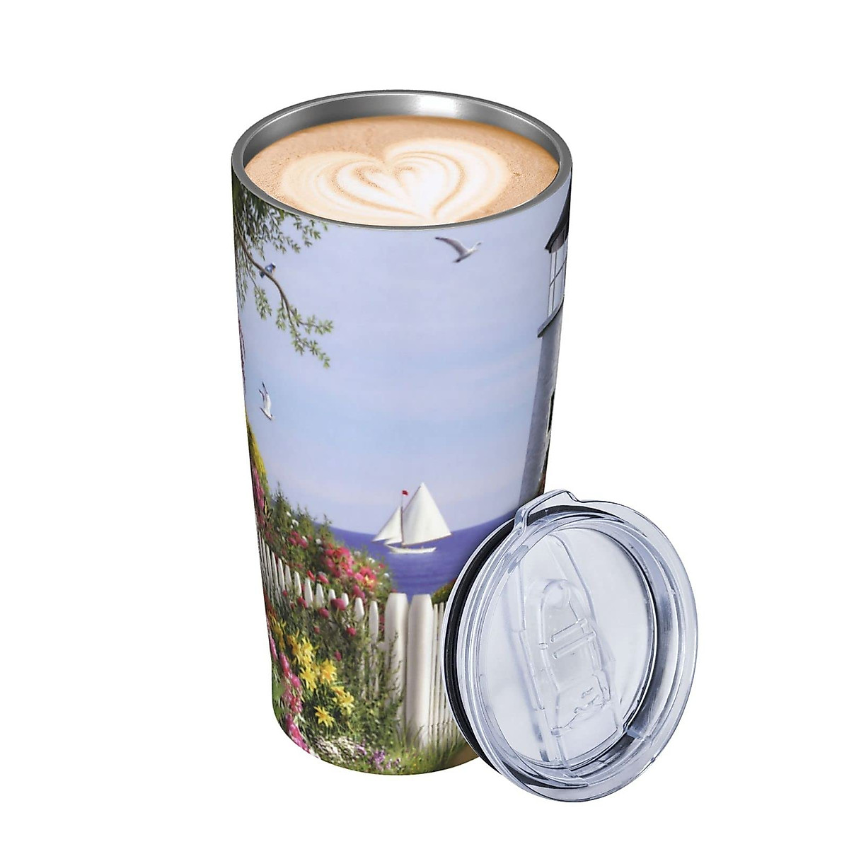 MORYEN 20 OZ Tumbler Double Wall Stainless Steel Cup Lighthouse Diamond Painting Printed Vacuum Insulated Coffee Cups Car Mug Home Office Travel
