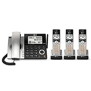 AT&T CL84307 Dect 6.0 Expandable Corded/Cordless Phone with Smart Call Blocker, Silver/Black with 3 Handsets
