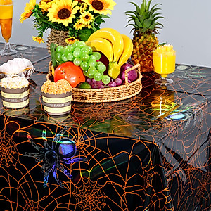 3 Pack Iridescent Halloween Spider Web Tablecloth Party Decorations, Plastic Spider Table Cloth, Disposable Halloween Table Decor Backdrop Banner for Haunted House Halloween Party Supplies, 54x108Inch