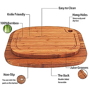 ZVP Extra Thick Bamboo Cutting Board for Kitchen 4 Pack, Extra Large Wood Chopping Board Set with Juice Grooves, Butcher Block, Storage Holder, for Meat Cheese and Vegetables, Walnut Brown