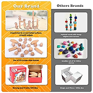 OATHX Montessori Toys Stacking Rocks Wooden Blocks Building Preschool Balancing Stones for Toddlers 1-3 Girls Boys Sensory Natural Wood 20pcs Large Size