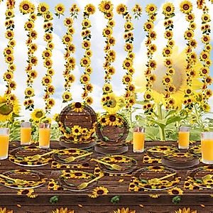 gisgfim 209Pcs Sunflower Bridal Birthday Party Supplies Includes Sunflower Party Plates Napkins Fork Sunflower Tablecloth Banner Hanging Garland Kit for Summer Bridal Shower Party Decorations Set