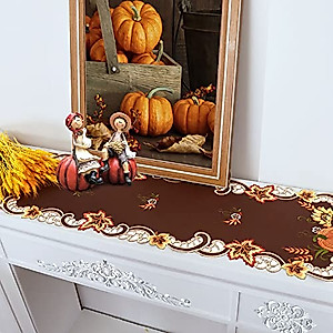 Simhomsen Brown Embroidered Thanksgiving Harvest Pumpkins Table Runners for Autumn Or Fall Decorations (14 × 69 Inches)