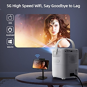 5G WiFi Portable Video Projector, 1080P HD Projector 9000L Mini Projector with Tripod, Outdoor Movie Projector Supported Compatible with Bluetooth / WIFI / USB / SD Card