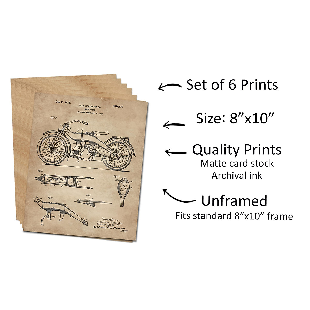 Drummer Gifts for Men - Music Wall Decor - Set of 6 (8x10) Unframed Drum Patent Wall Art Prints - Music Room Studio Decorations - Percussionists Teachers Musicians