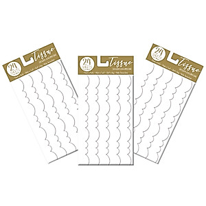 Great White Tissue Paper Collection, Solid Bright White Gift Wrap, Exclusive Scalloped Edge, 72 Sheets Each 19" x 25"