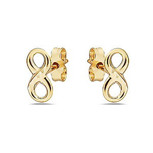 Pori Jewelers 14K Solid Gold Infinity Stud Earrings-with Real 14K Gold Butterfly Backings (Yellow)