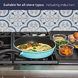 Bergner - Retro Cookware - Pots and Pans Set Nonstick - Induction Cookware - 10 Piece Pan Set - 8"/10" Fry Pans, 1.3qt Saucepan, 2.5qt Saucepan, 2.5qt Sautepan with Lids, 7qt Dutch Oven - Red