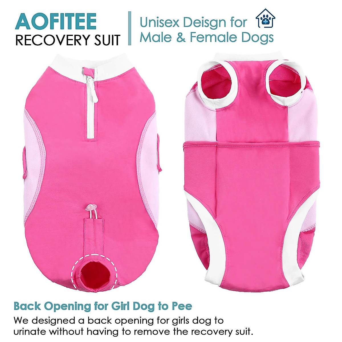 AOFITEE Dog Surgery Recovery Suit, Dog Onesie for Surgery, Soft Cotton Dog Recovery Suit with Zipper & Pee Hole, Substitute E-Collar & Cone, Surgery Recovery Shirt for Female Dogs Cats Spayed
